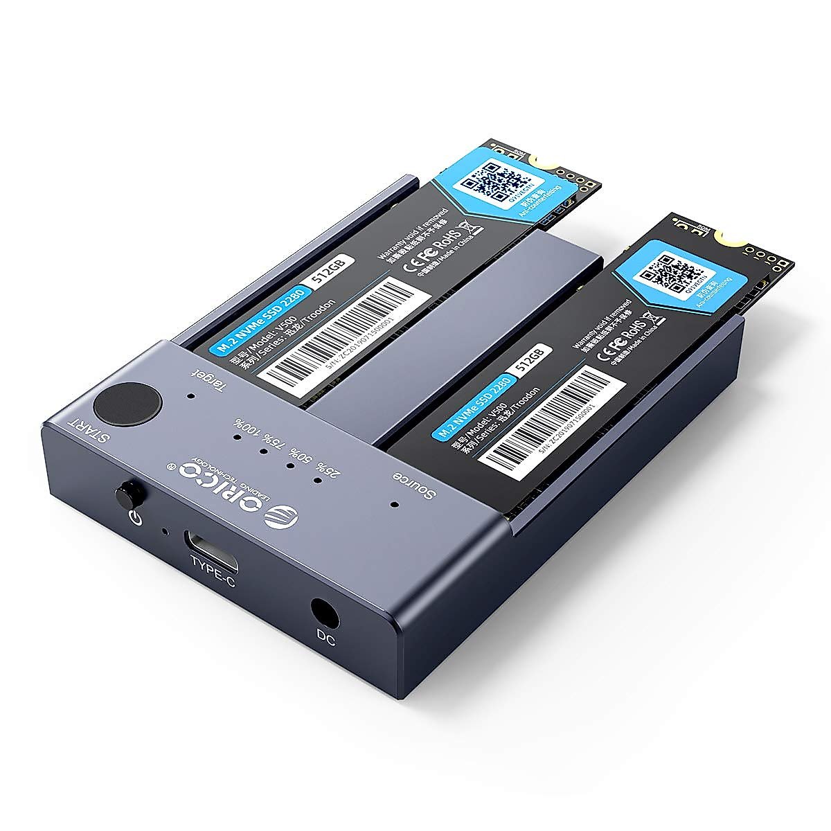 ORICO M.2 NVMe Cloner Dual-Bay NVMe Docking Station USB C to NVMe SSD Enclosure Aluminum M.2 Duplicator Offline Clone for PCIe M-Key SSDs max to 8TB Tool Free-M2P2