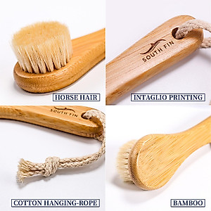 Facial Cleansing Brush, Natural Horsehair Exfoliator Face & Body Brush Wooden Handle, Dry Soft Brush for Smooth Radiant Skin, Lymphatic Drainage, Unclogging Pores, Reduce Swelling, Removing Blackhead