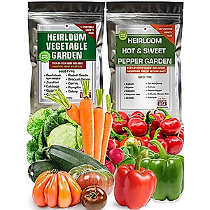 Most Popular Vegetable, Sweet and Hot Pepper Seeds for Gardening Outdoor, Indoor and Hydroponics - Total 20 Individual Bags with Heirloom, Non GMO and USA Grown Seeds