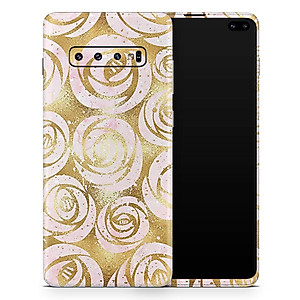 DesignSkinz Karamfila Watercolor & Gold V1 Protective Vinyl Decal Wrap Skin Cover Compatible with The Samsung Galaxy S20 (Screen Trim & Back Glass Skin)