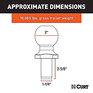 CURT 40069 Chrome Trailer Hitch Ball, 10,000 lbs, 2-Inch Diameter, 1-1/4 x 2-5/8-Inch Shank