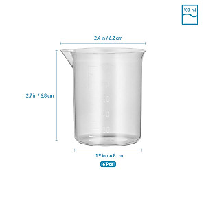 BESTOMZ Plastic Graduated Beakers Transparent Lab Measuring Cup 100mL Set of 6
