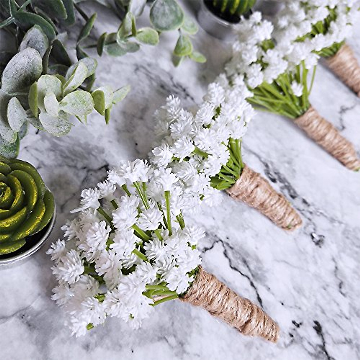 Supla Pack 2 Baby's Breath Artificial 14 Forks,Total of 882 White Blooms Babys Breath Bulk Flower Bush Gypsophila Artificial in White -15.7" Tall for Wedding Wreath Boutonniere Flower Crown