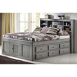 Discovery World Furniture Charcoal Full Size Bookcase Captain Bed with 6 Drawer Storage on ONE Side Opposite Side is Open