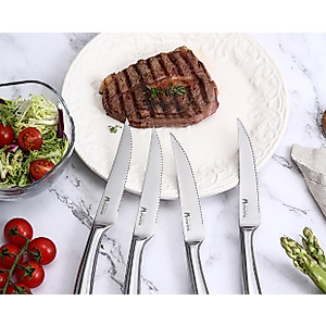 WALLOPTON Steak Knives Set of 8 - High Carbon Stainless Steel, Dishwasher Safe - Polished Blade & Handle, Straight Edge - 4.5'' Kitchen Dinner Table Knife Set Non Serrated
