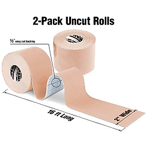 Hampton Adams (2 Pack) Premium Kinesiology Tape | Athletic Tape Supports & Protects Muscles, Knees, Shoulders & Plantar Fasciitis | Waterproof & Hypoallergenic | Beige Uncut Kinesiology Tape