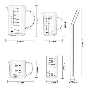 Lab Measuring Glass Beaker Set - Borosilicate Glass Beaker with Handle and gate，4 beakers and 2 Glass Straws， High and Low-Temperature Resistance