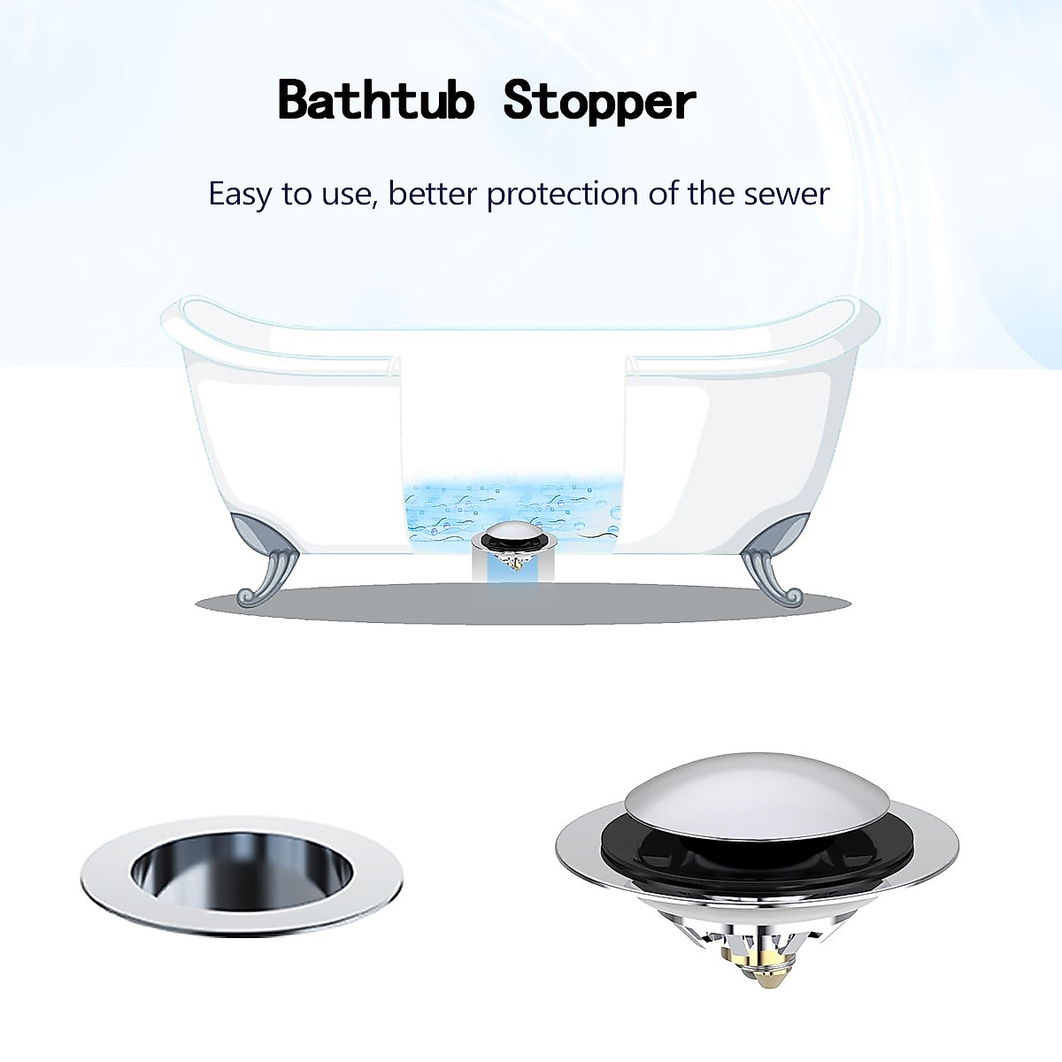 Upgrade Bathtub Stopper with Hair Catcher, Pop Up Tub Drain Stopper, Anti Clogging Bathtub Drain Cover,Replaces Lift and Turn, Tip-Toe and Trip Lever drains for Tub, Easy Install and Clean