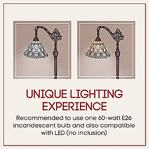 Amora Tiffany Floor Lamp Torchiere - Arched Style Peacock Floor Lamp - 62” Tall Peacock Floor Stained Glass Lamp - Tiffany Floor Lamps for Living Room
