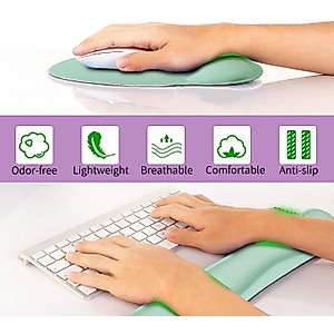 AORTDES Ergonomic Keyboard Mouse Pad Wrist Support Set - Anti-Slip Keyboard Mice Mat Wrist Rest for Laptop/Computer Gaming/Office - Comfortable for Easy Typing & Pain Relief(KWRP-Green)