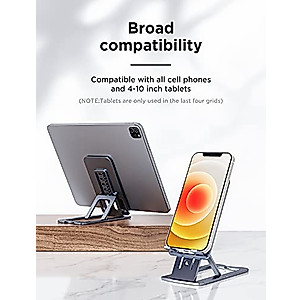 LISEN Travel Essentials Accessories Foldable Cell Phone Stand, [Sturdy Aluminum Metal] Adjustable Cell Phone Holder [Ultra Thin] Portable Stand for Desk Compatible with All Smartphones, Tablets