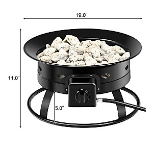 Safstar 19” Gas Fire Pit Bowl, 58,000BTU Portable Propane Fire Pit w/Cover Lava Rock Stone, Tank Stabilizer Ring & Carry Kit, Gas Fire Bowl for Patio Camping Backyard Party