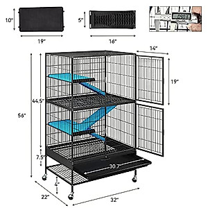 YITAHOME Metal 4-Tiers Small Animal Cages for Adult Rats/Rabbit/Ferret/Chinchilla/Cats/Guinea Pig/Large Hamster Indoor Critter Nation Cage Double-Story