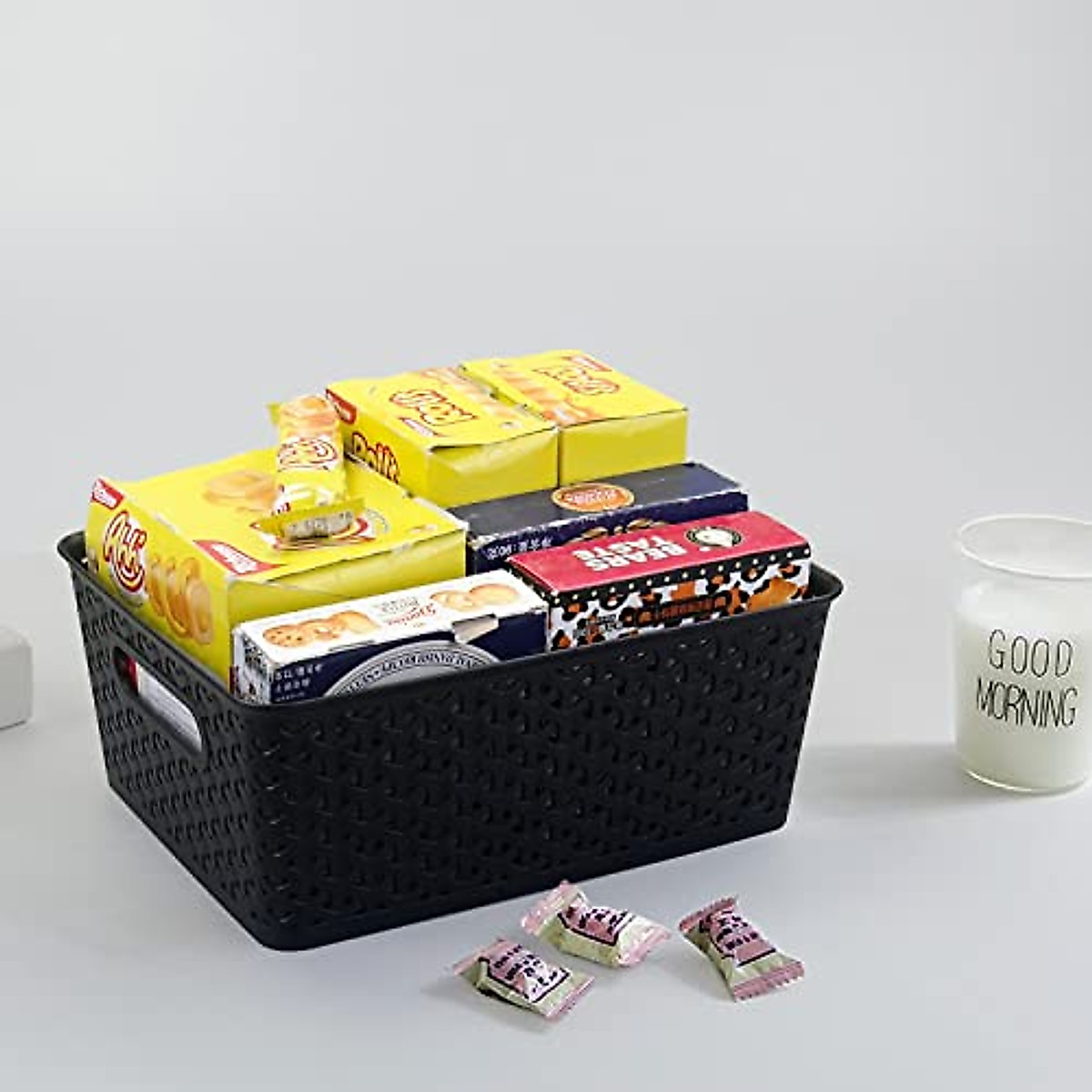 Pekky Black Plastic Storage Basket, Kitchen Organizer, 11.6" x9.1" x4.7", Set of 4