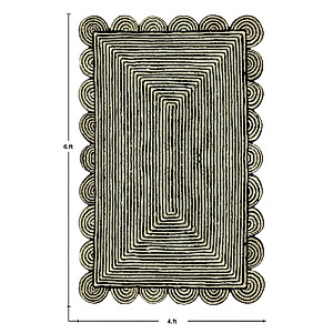 CASAVANI Collection Square Area Rug - 10x10 Feet Black Braided Jute Rug Geometric Kilim Rug Indoor Outdoor Use Carpet Flatweave Rugs for Bedroom Bedside Custom Mat Dining Table Mat