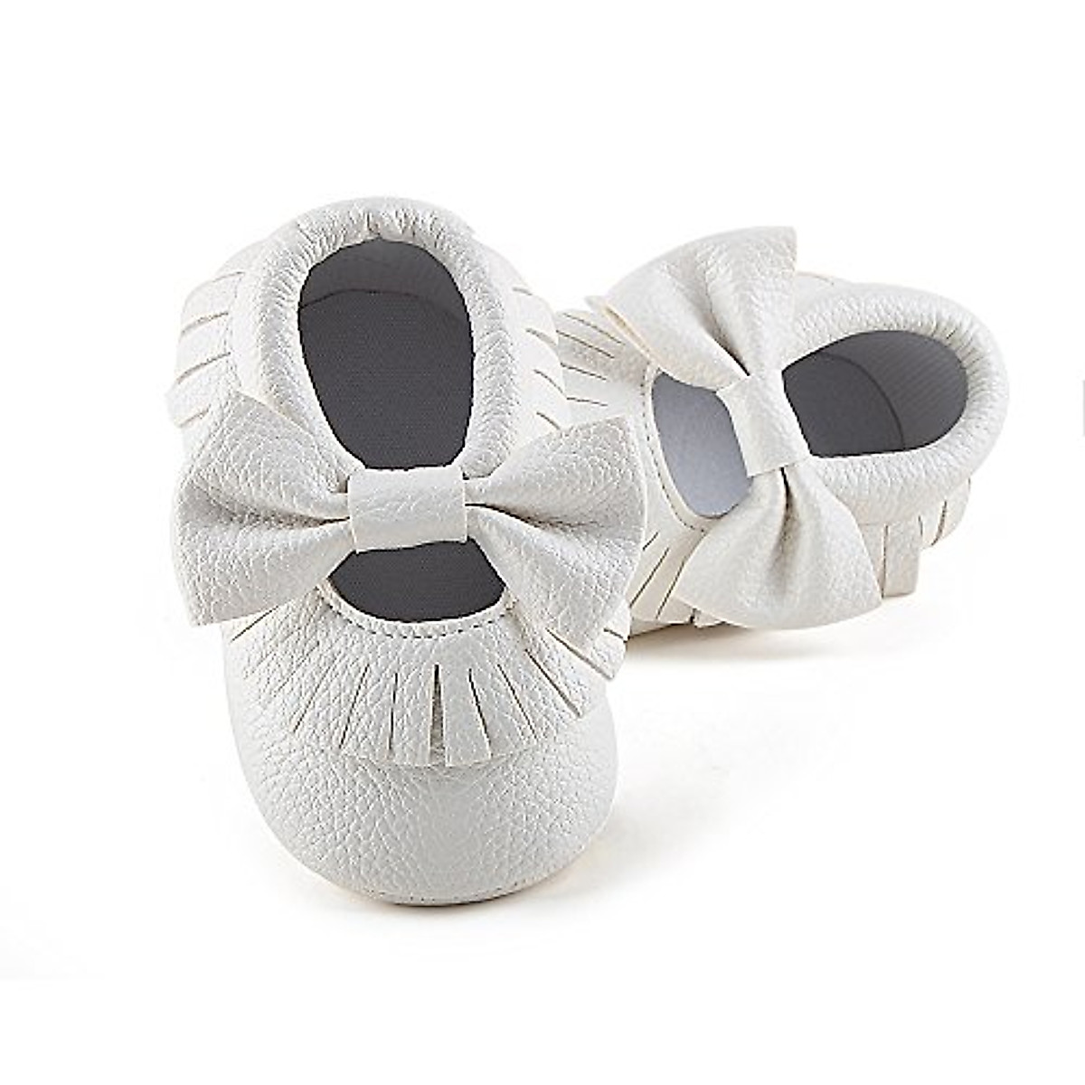 DELEBAO Infant Toddler Baby Soft Sole Tassel Bowknot Moccasinss Crib Shoes (3-6 Months, White)