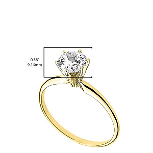 10K Yellow Gold Round Brilliant Cut Cubic Zirconia Solitaire 6 Prong Engagement Ring with Slender Band - Size 6