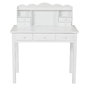 ADORNEVE Writing Desk with USB Port, Home Office Desk with Drawers and Hutch, 36.2" Study Table Computer Desk for Student/Adults, Computer Work Station with Storage Shelf, 7 Drawers, White