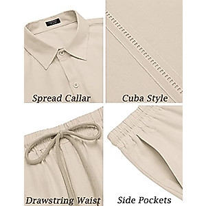 COOFANDY Men Linen Beach Outfit Summer Cuban Button Down Shirt and Short Set