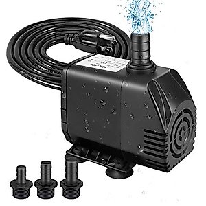 Winkeyes 800GPH Fountain Pump, 70W Outdoor Fountain Pump with Anti Dry Burning, Ultra Quiet Submersible Pond Pump with 10ft High Lift, 5.9ft Power Cord, 3 Nozzles, No Water Flow Adjustment (Black-70W)