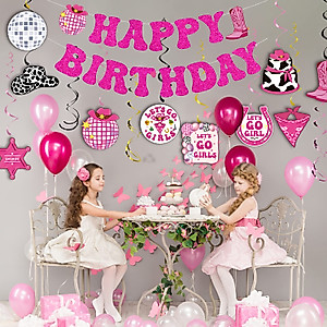 Disco Cowgirl Birthday Party Decorations- NOVBAUB 26PCS Pink Birthday Decoration Disco Cowgirl Preppy Y2k Hanging Swirls Party Streamers Bachelorette Party Decor Supplies for Women Girls