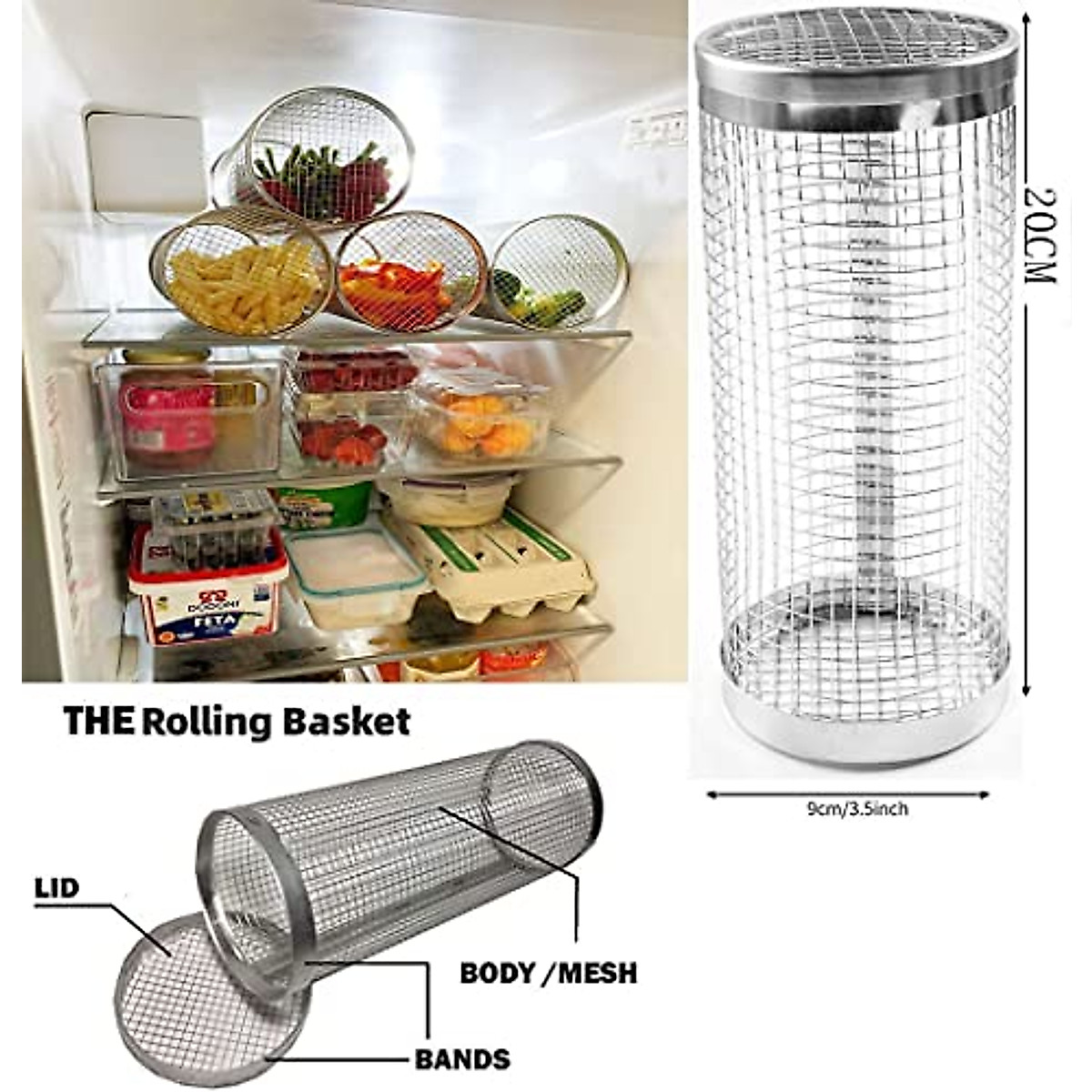 Rolling Grilling Basket - Rolling Grilling Basket for Outdoor Grilling, Round Stainless Steel Grilling Mesh, Camping Grill for Grilling Meat, Vegetables, Chips, Fish - Multipurpose Grilling Accessories (1 Piece)