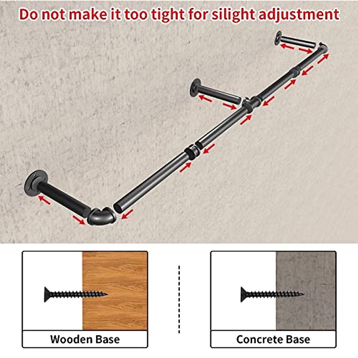 PNBO Wall Mounted Clothes Rack 72" Set of 2,Industrial Pipe Clothing Rack Wall Mounted Max Load 135Lb,Wall Mounted Garment Rack Space-Saving,Clothes Hanging Rod Bar Multi-Purpose Hanging