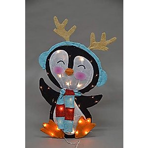 ProductWorks 32-Inch Pre-Lit Candy Cane Lane Penguin Christmas Yard Decoration, 35 Lights