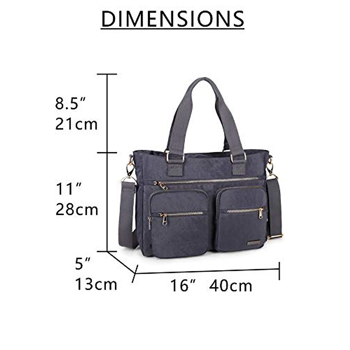 La Packmore Water Repellent Nylon Shoulder Bag Handbag Laptop Bag Teacher Nurse Tote Briefcase Clinical Bag (14-Inch, Charcoal)