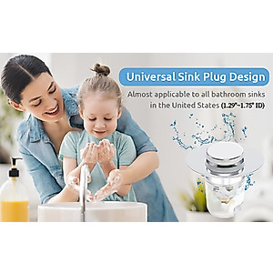 2 Pack AIHAOMAI Universal Bathroom Sink Stopper in Brass,1.29-1.75 Inch Pop Up Basin Sink Drain Stopper, Sink Drain Strainer with Anti Clogging Filter Hair Catcher