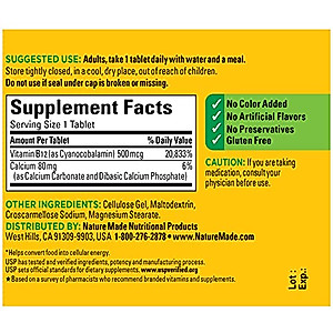 Nature Made Vitamin B12 500 mcg, Dietary Supplement for Energy Metabolism Support, 200 Tablets, 200 Day Supply