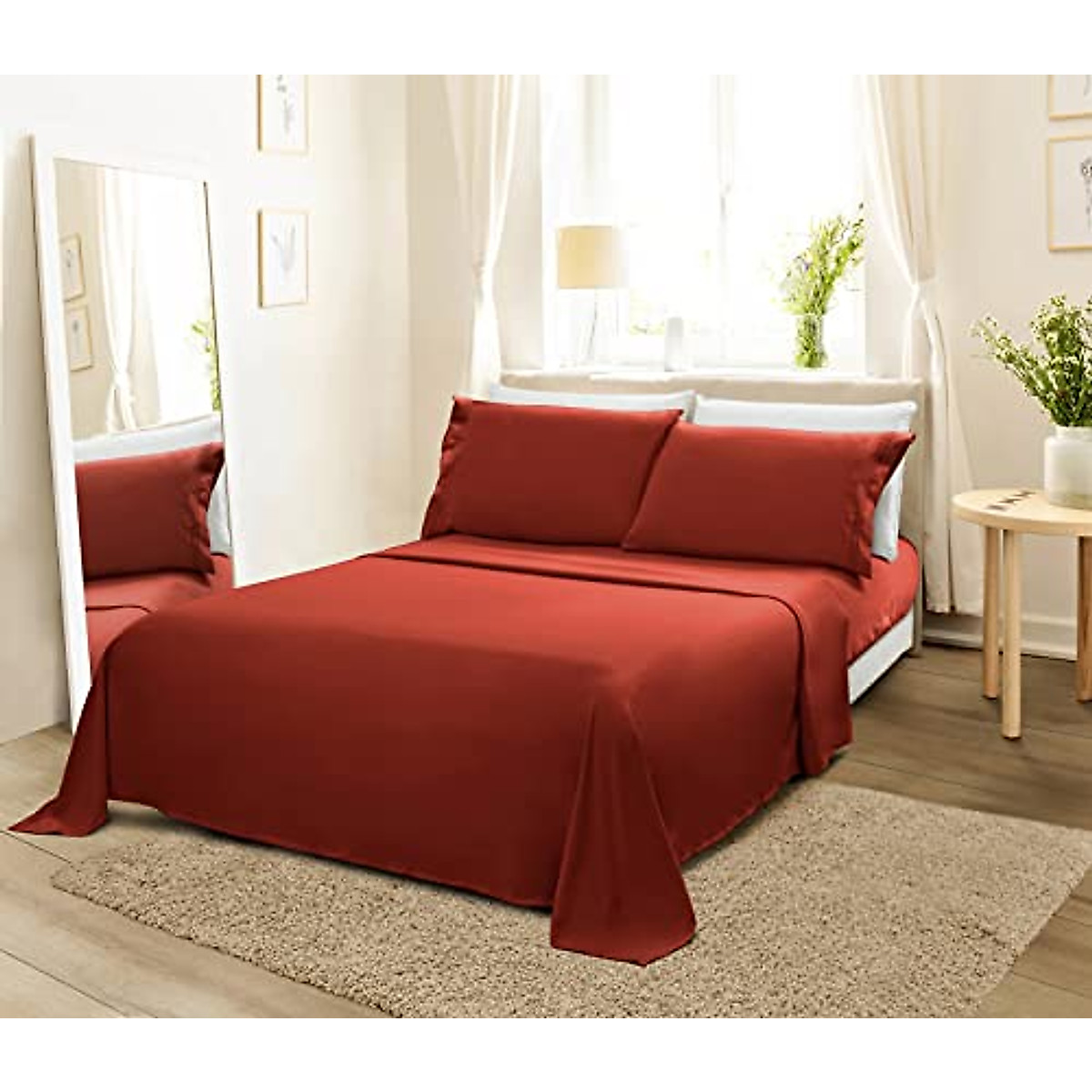Entisn 4pcs Brushed Microfiber Sheet Queen Size Sets, 1800 Thread Count Ultra-Soft Egyptian Quality Bed Sheets, Orange Luxury Bedding Sheets with 16" Deep Pockets, Breathable & Cozy & Anti-Wrinkle