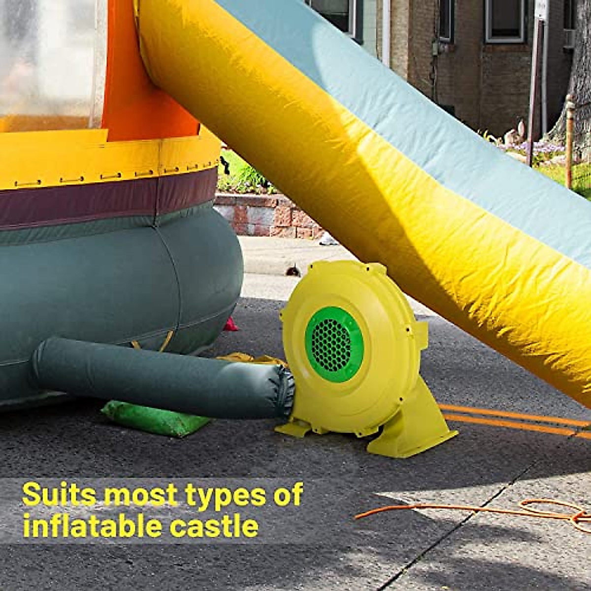 HONEY JOY Air Blower, 1100 Watts 1.5HP Bounce House Blower for Inflatables, Bouncy Castle and Jump Slides, 13FT Wire & Stakes, UL Certificate, Portable and Powerful Commercial Air Blower(1100w, 1.5HP)