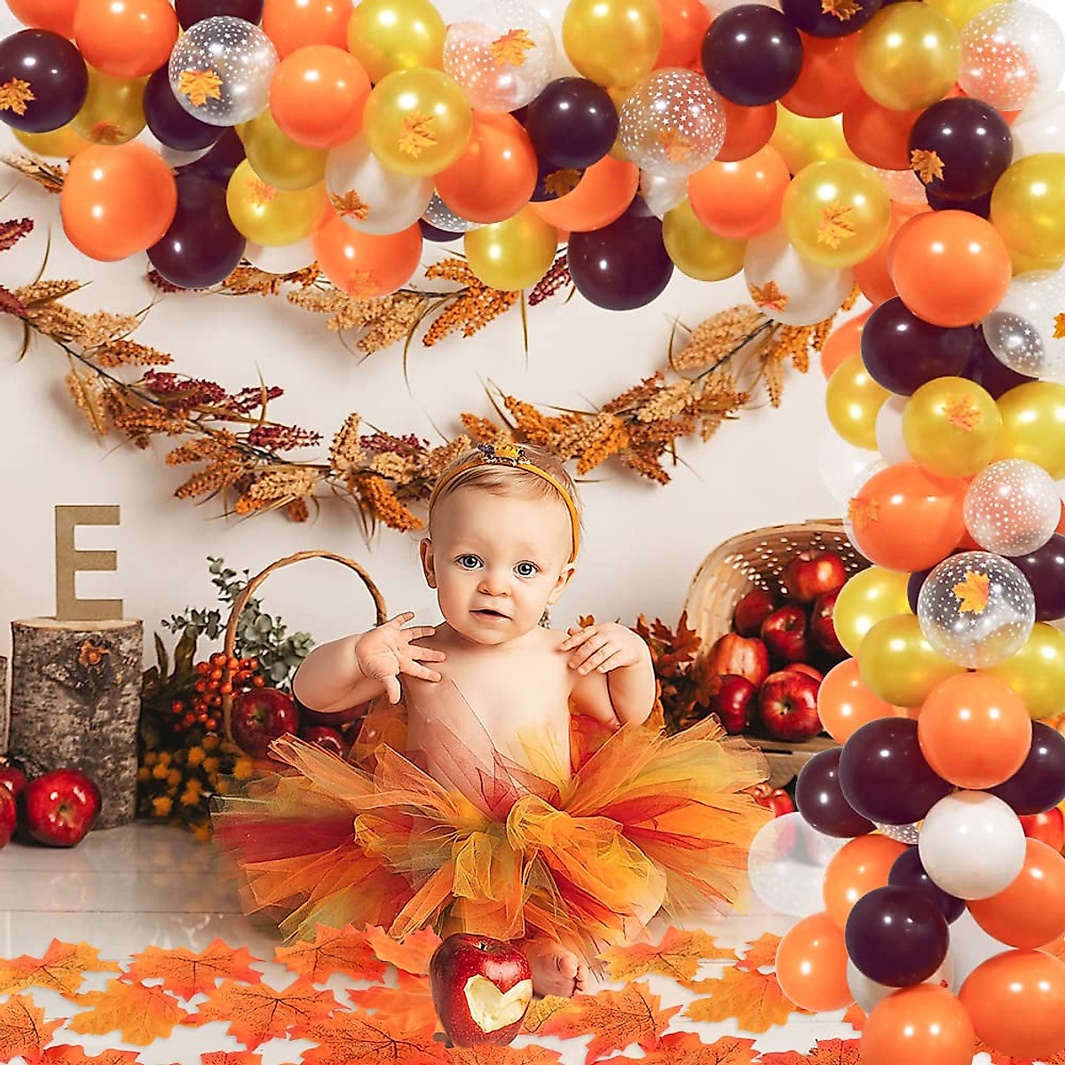 Little Pumpkin Autumn Party Balloons Garland Arch, Autumn Theme Party Balloon Arch Orange Gold Brown Maple Leaves Backdrop For Fall Theme Bridal Shower Thanksgiving Wedding Engagement Birthday Party