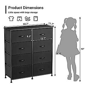 Devoko Dresser for Bedroom with 8 Drawers, Wide Chest of Drawers with Fabric Bins, Storage Organizer Unit with Steel Frame and Wooden Top for Living Room, Closets, TV Stand,Hallway and Entryway