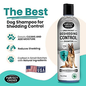 Furfect Choice Undercoat Deshedding Control Dog Shampoo - Rich in Omega 3 & 6 - Infused with Vitamin E - Made in USA - 16oz