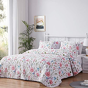 SunStyle Home Quilt Set Queen Size, Lightweight Microfiber Soft Coverlet Reversible Quilted Pattern Summer Quilt Bedspreads Comforter Set for All Season, 3 Piece Includes 1 Quilt + 2 Shams