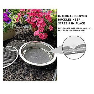 SOIL SIFTER Garden Sieve Sifting - Stainless Sieve,Φ9.5in Interchangeable Pan Contain 3 Specification Sieve,Soil Scoops Dirt for Soil,Peat Moss and More., Silver
