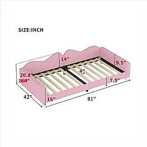 HRVEOCEI Sherpa Upholstered Daybed, Twin Size Day Bed Frame for Kids Girls Boys,Low Profile, Soft Armrest, Cloud-Shaped Backrest (Pink, Twin)