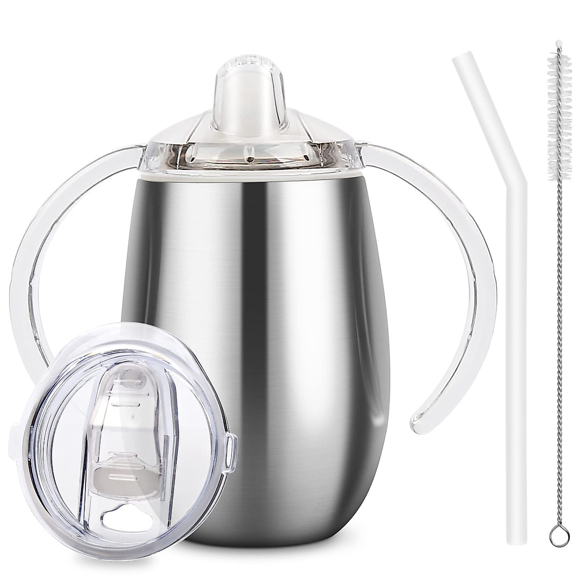 Stainless Steel Sippy Cup with Handle,8oz Spill Proof Insulate Kid Straw Tumbler with Lid,Vacuum Double Handle Sippy Cup with Lid,Double Wall Toddler Travel Mug Tumbler with Handle for School,Outdoor