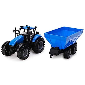 Toyland® Friction Powered Farm Tractor with Trailer - Childrens Farm Toys (Blue Tractor & Trailer)