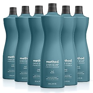 Method Gel Dish Soap, Basil, Biodegradable Formula, Tough on Grease, 18 fl oz (Pack of 6)