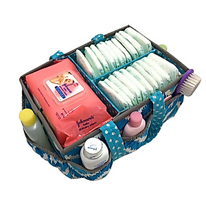 Bacati Mix and Match Nursery Fabric Storage Caddy with Handles, Turquoise