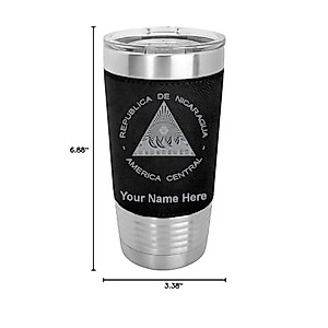 LaserGram 20oz Vacuum Insulated Tumbler Mug, Flag of Nicaragua, Personalized Engraving Included (Faux Leather, Black)