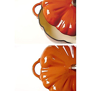 3.7L Pumpkin Shape Cooking Pot Enamel Pot, Ceramic Coated Cast Iron Cookware, Ceramic Pots for Cooking with Lid, Stew Pot Soup Pot, Serves 3-5, Halloween Thanksgiving Decor Pot Gift (Orange)