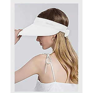 Womens Large Brim Sun Hat Uv Protection 2 in 1 Zip-Off Sun Protection Visor Beach Hat Packbale Foldable White