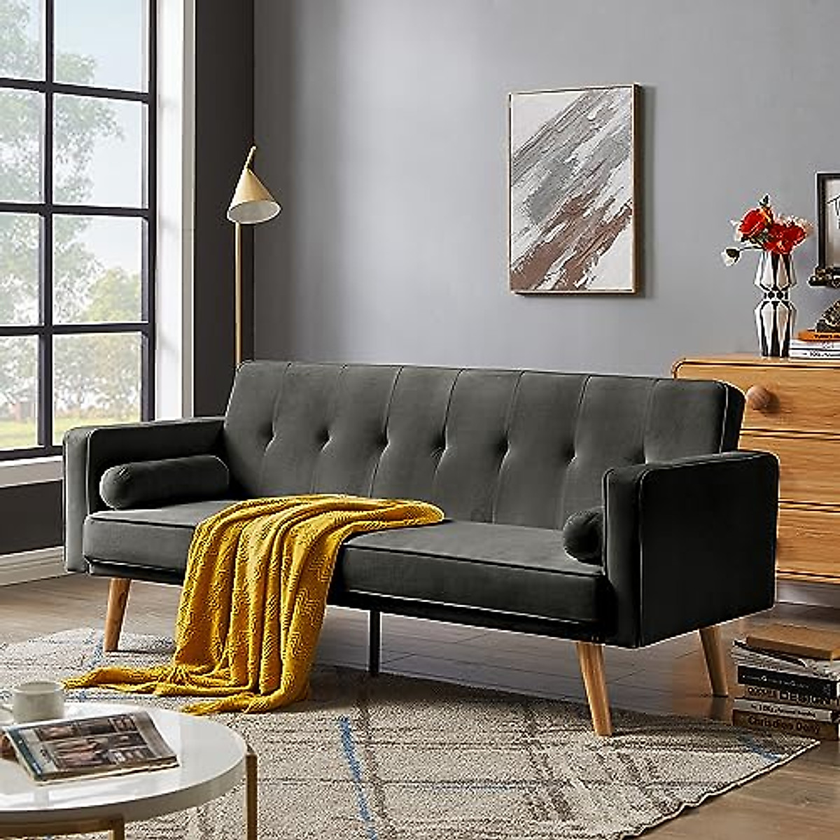 Eafurn Convertible Sofa Bed, Adjustable Modern Futon Couch-Breathable Fabric Folding Lounge Loveseat Reversible Daybed Easy to Clean-Ideal for Bedroom, 72", Grey