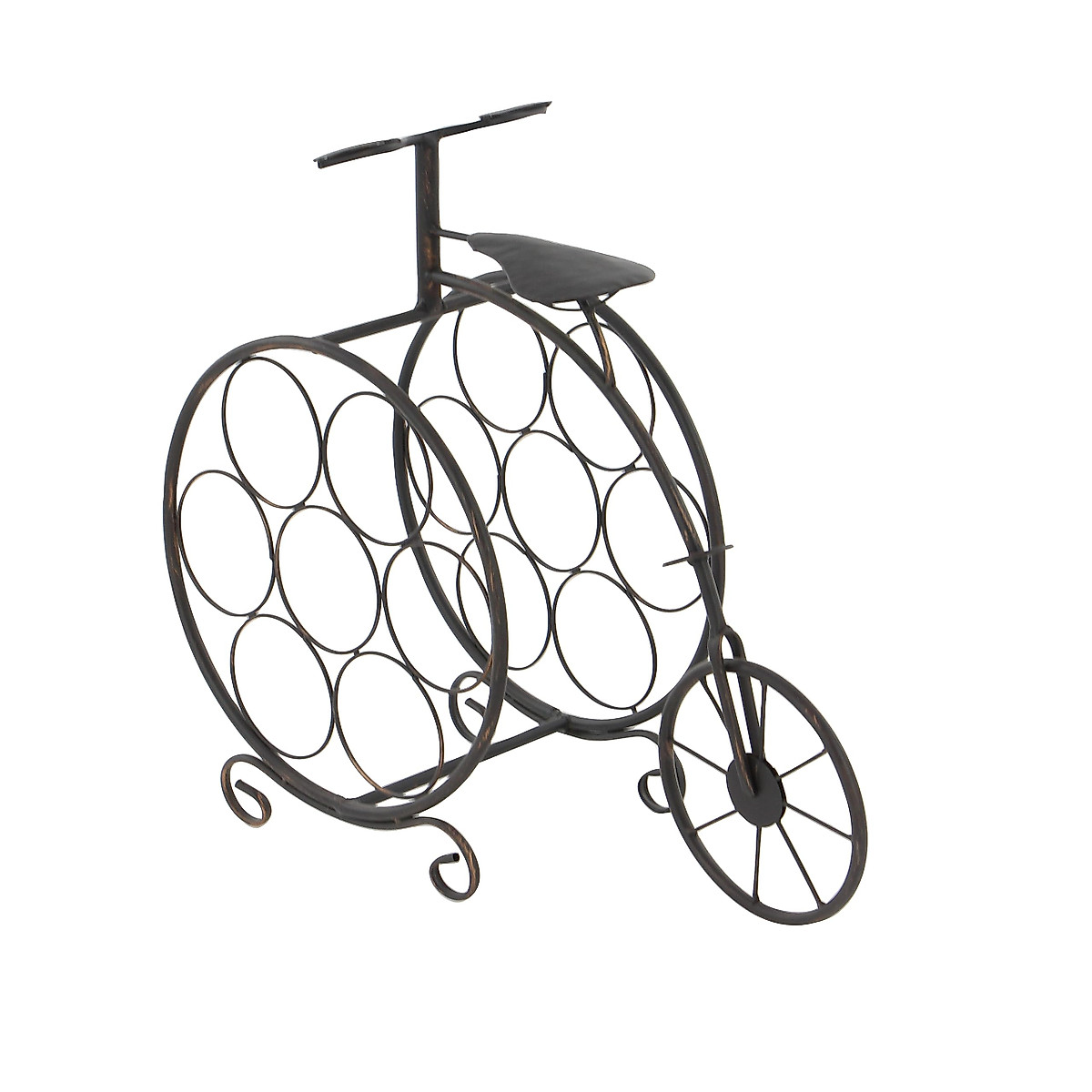 Deco 79 Metal Bike 7 Bottle Wine Rack with Scrollwork, 21" x 9" x 19", Brass