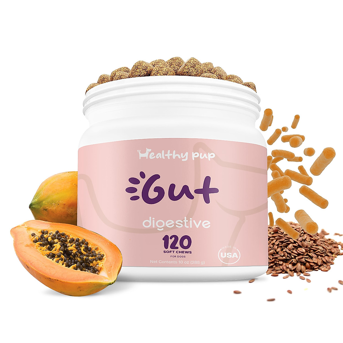 Dog Probiotics and Digestive Enzymes, 120 Delicious Chew Treats for Gut Health, Diarrhea, and Constipation - Hydrolyzes Nutrients for Better Absorption