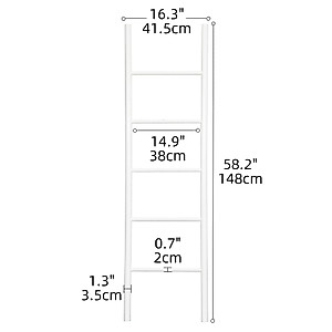 DWVO 4.8Ft Poly Lumber Wall Leaning Blanket Ladders Quilt Towel Display Rack Shelf Holder, HIPS Water Resistant Rack Rustic Farmhouse (White)